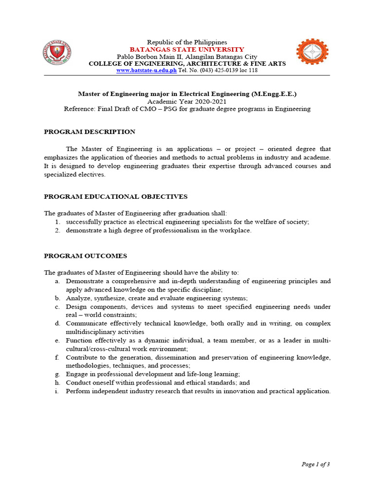 Master’s in Electrical Engineering Program | PDF | Engineering ...