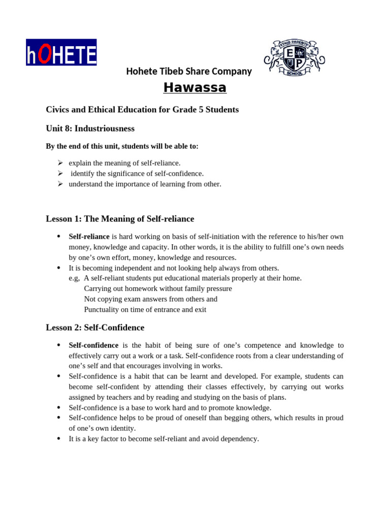Hawassa-EPS-Civic Note & Exercises G-5 U8-10 | PDF | Expense | Knowledge