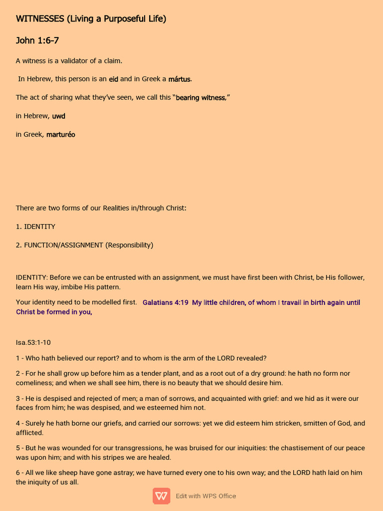 WITNESSES (Living A Purposeful Life) Part 1 | PDF | Jesus | Glory ...