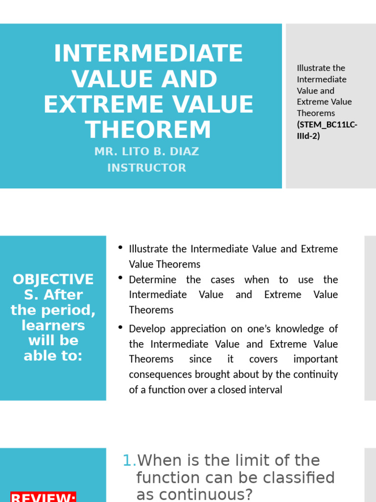 Intermediate Value and Extreme Value Theorem | PDF | Applied Mathematics | Mathematical Logic