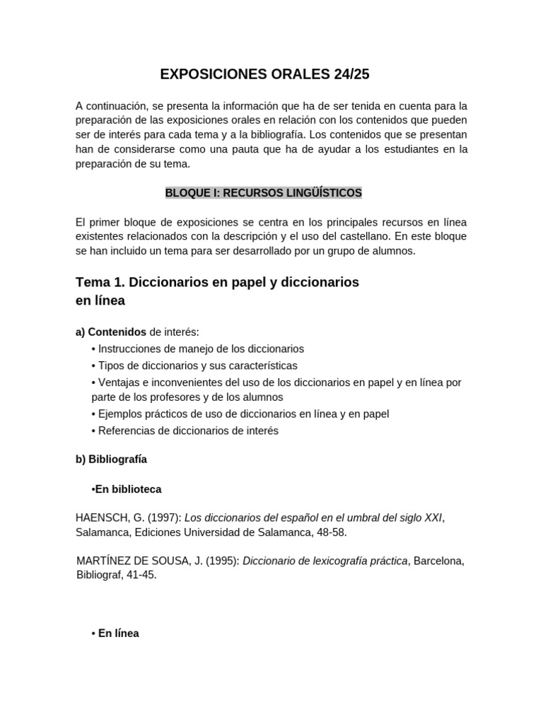 Temas - y - Lecturas - Exposiciones - Orales - 2024-2025 | PDF | Lengua española | Gramática