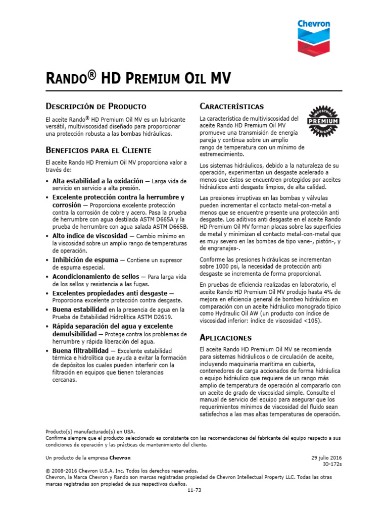 Ficha Tecnica Rando Iso 32 | PDF | Bomba | Corrosión