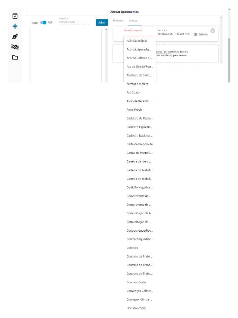 Listagem de Tipos de Anexos - Pje TRT | PDF
