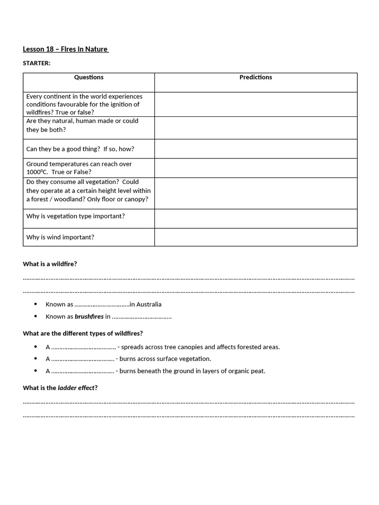 Lesson 18 Wildfires student notes | PDF | Wildfire | Natural Hazards