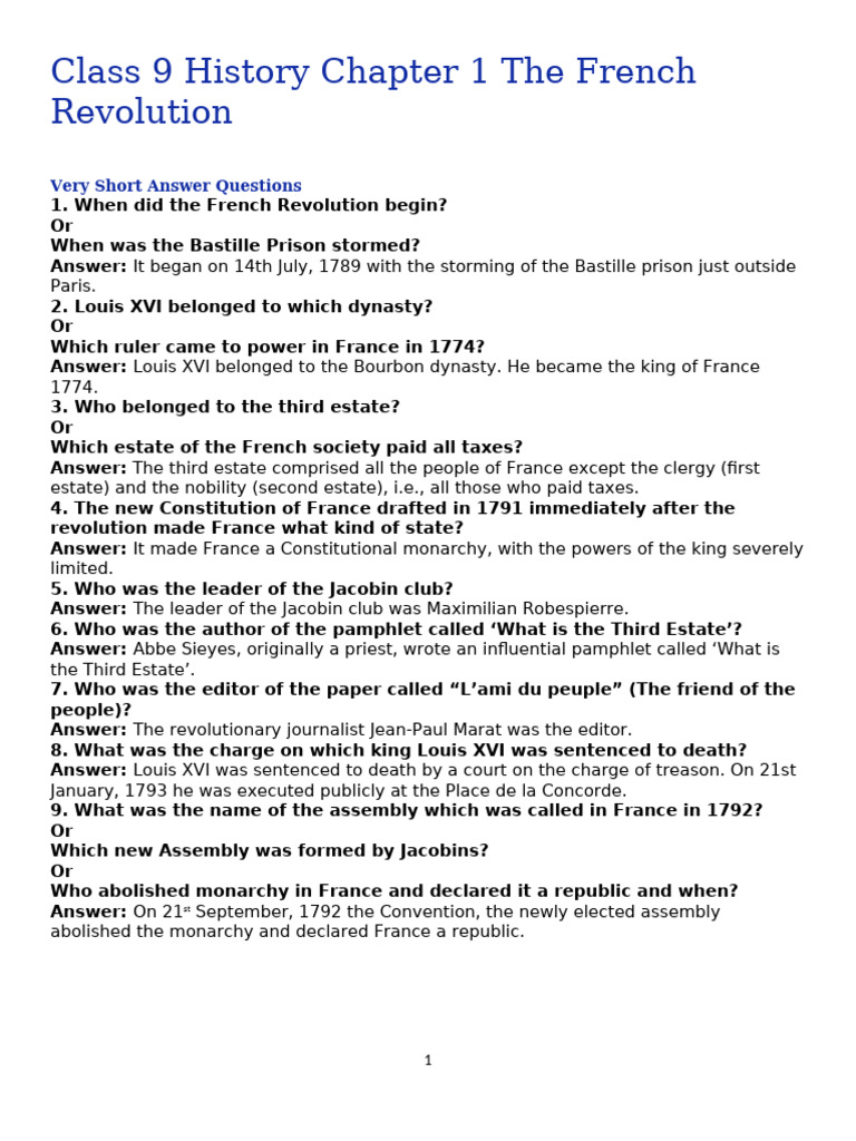 French Revolution Overview for Class 9 | PDF | French Revolution ...