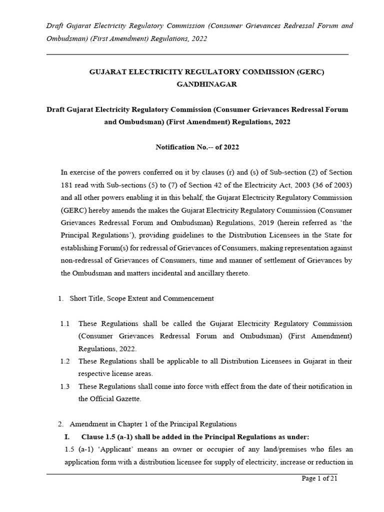 GERC Consumer Grievance Redressal Amendments | PDF | First Amendment To ...