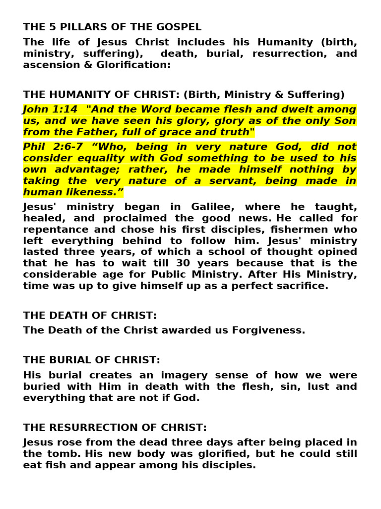 Five Pillars of the Gospel Explained | PDF | Jesus | Resurrection Of Jesus