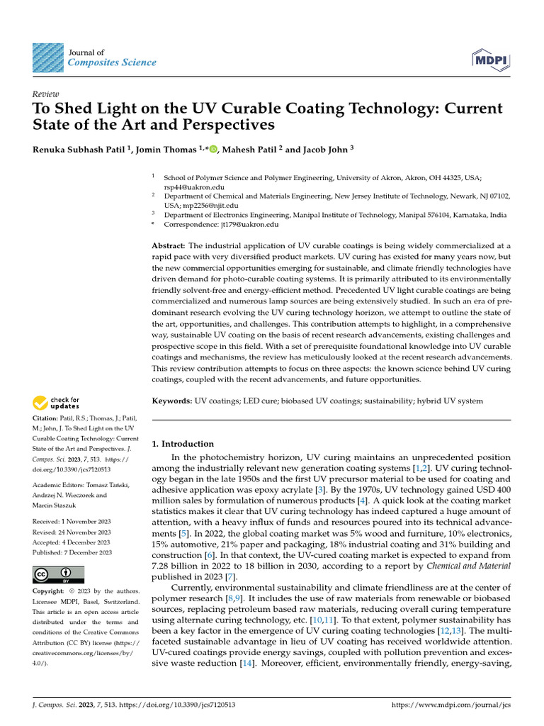 Patil Et Al. (2023) - To Shed Light On The UV Curable Coating ...