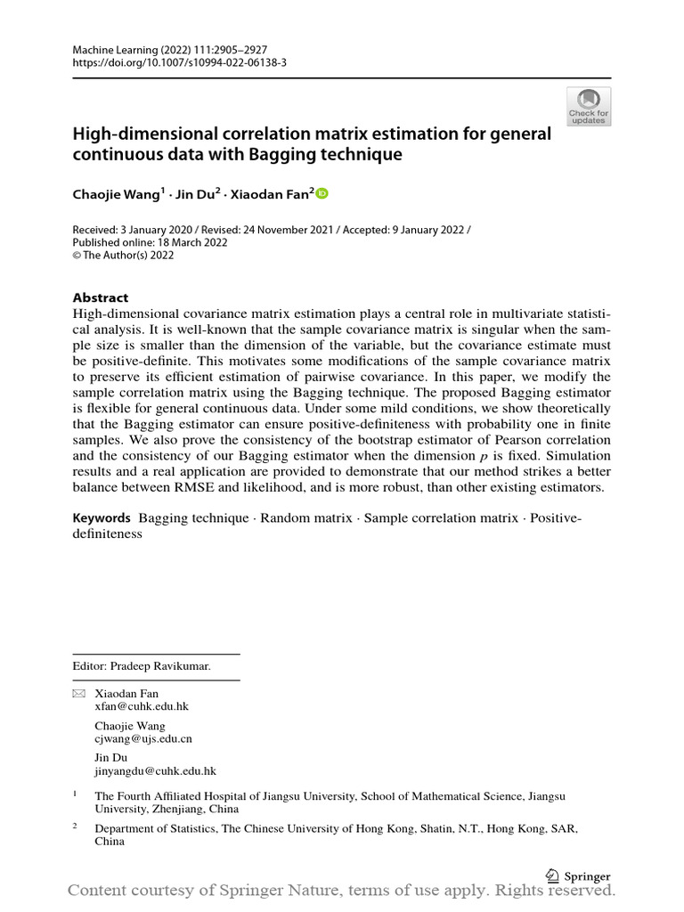 High-Dimensional Correlation Matrix Estimation For | PDF | Covariance | Bootstrapping (Statistics)