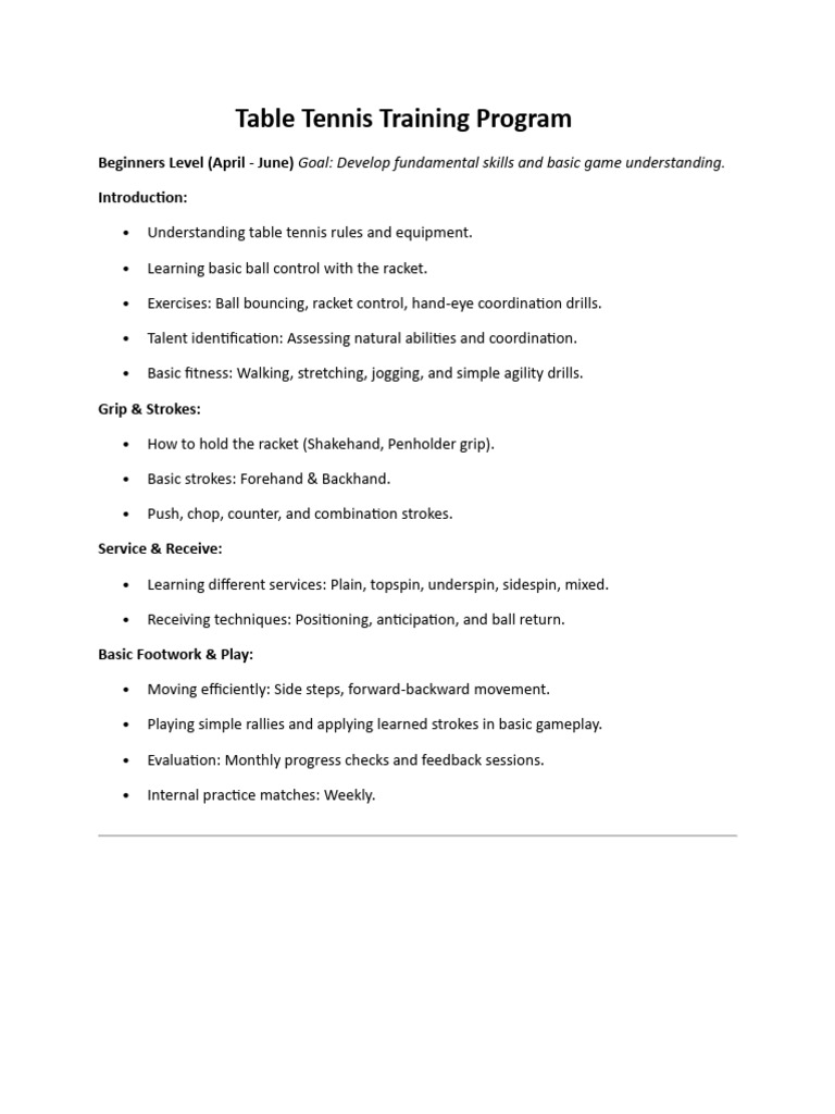 Table Tennis Training Program PDF | PDF | Table Tennis