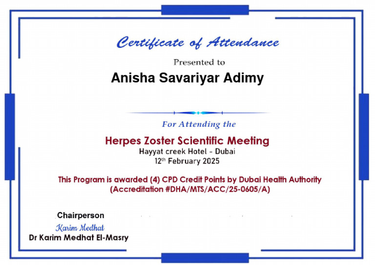 Anisha Savariyar Adimy Certificate | PDF