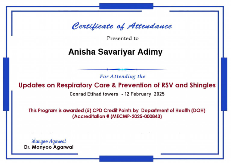 Anisha Savariyar Adimy Certificate | PDF