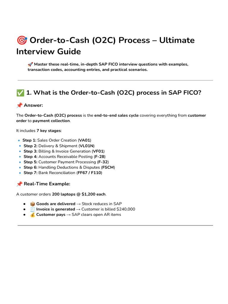 O2c Accounting in Sap Pficop | PDF | Receipt | Business