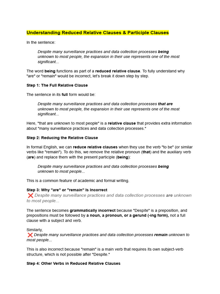 Reduced Relative Clauses | PDF | Verb | Clause