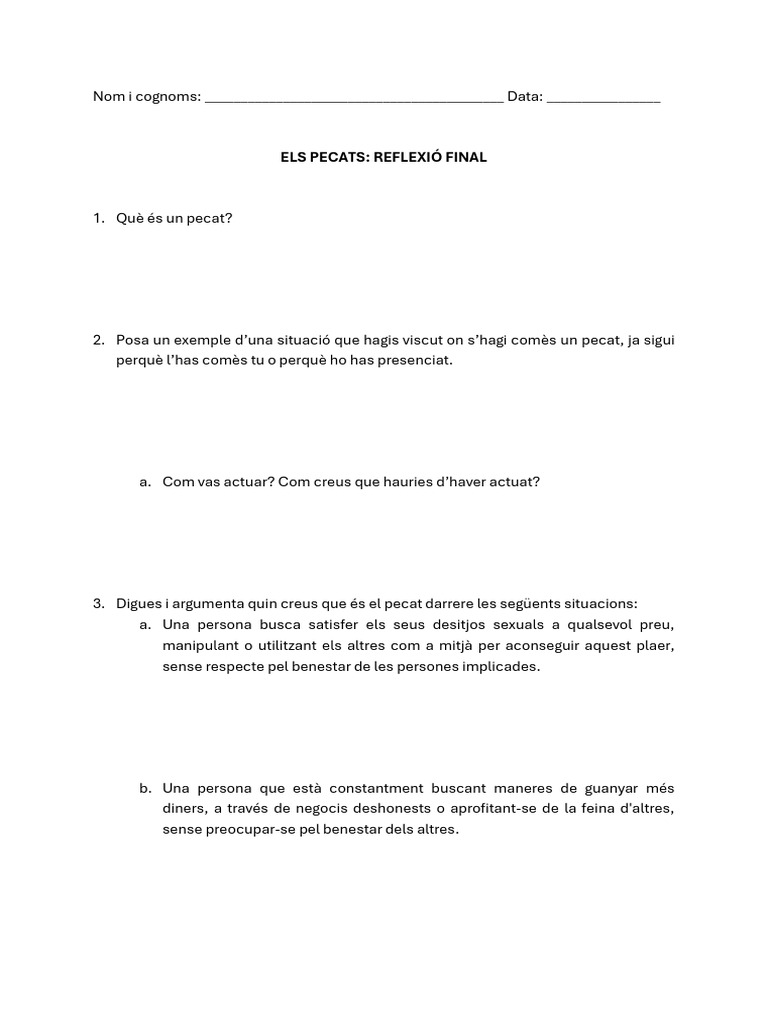Els Pecats - Reflexió Final | PDF