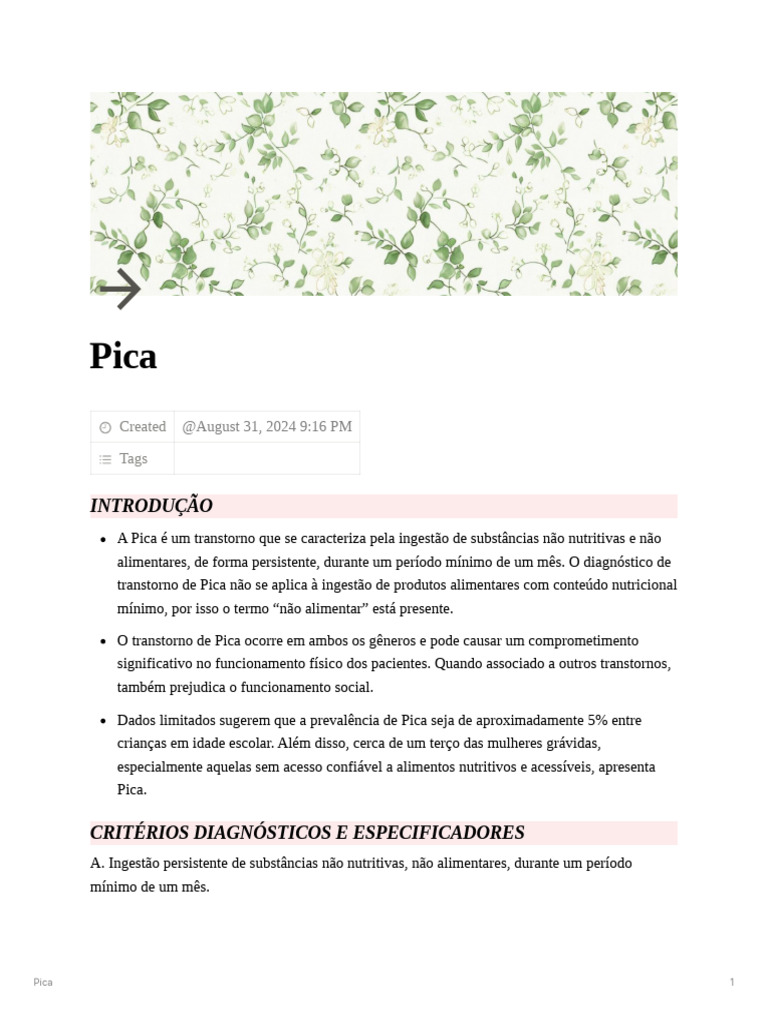 Pica | PDF | Distúrbio mental | Psicopatologia