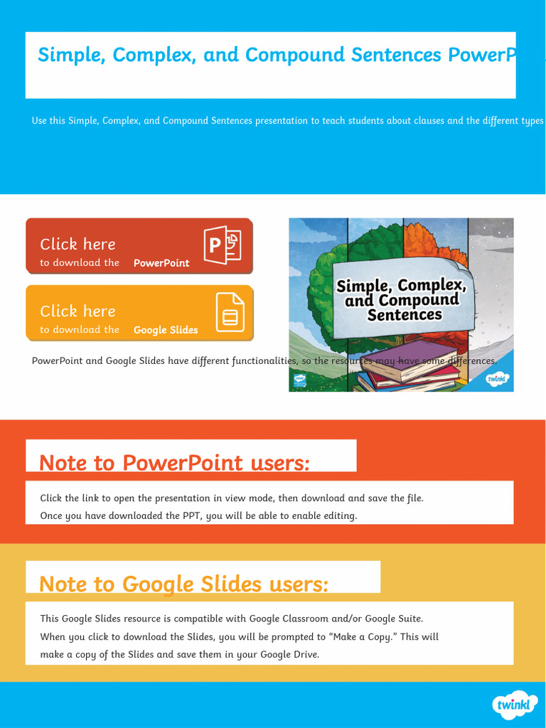 Simple Complex and Compound Sentences Powerpoint Google Slides For 6th ...