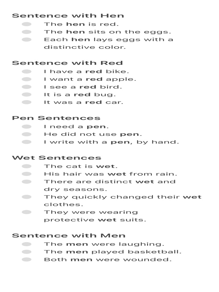 Simple Sentences About Hens | PDF