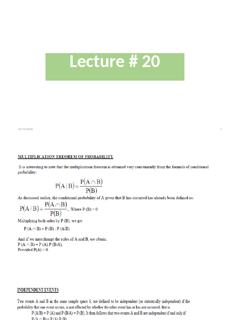 Probability and Statistics Lecture # 20 Slides | PDF