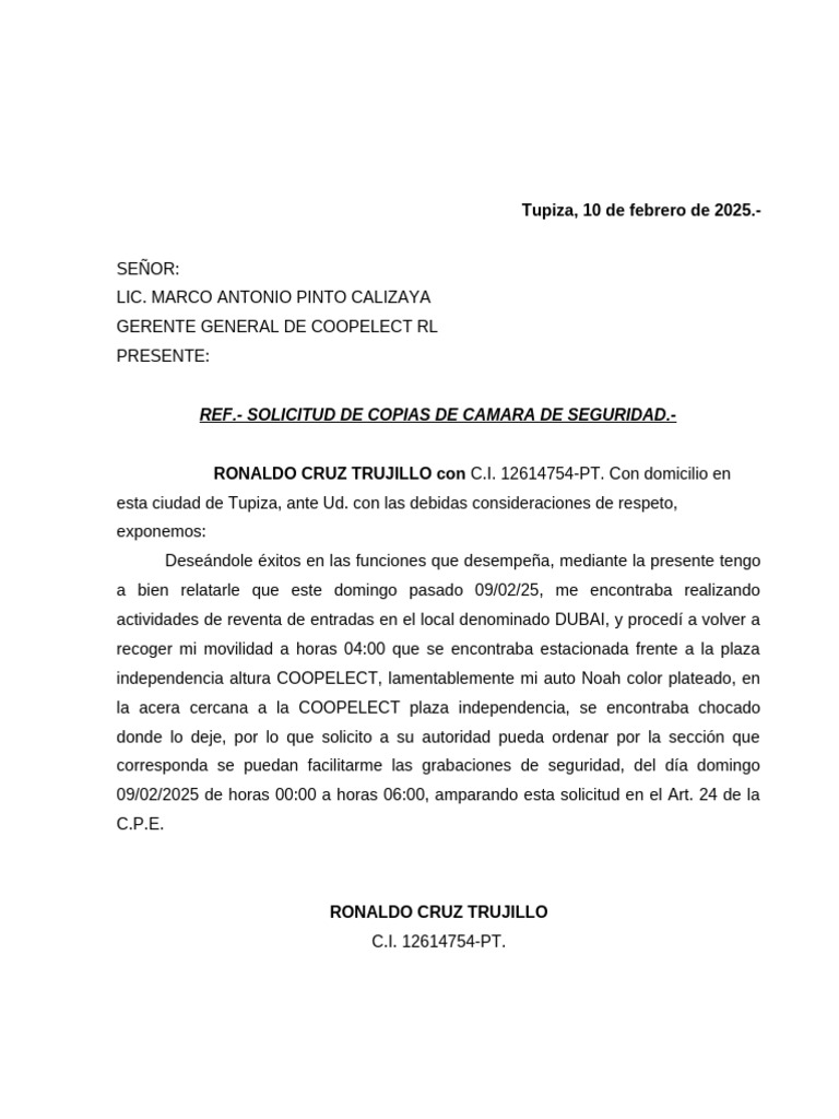 Solicitud de Grabaciones de Seguridad | PDF