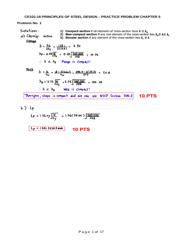 Steel Design Practice Problems CE322-18 | PDF
