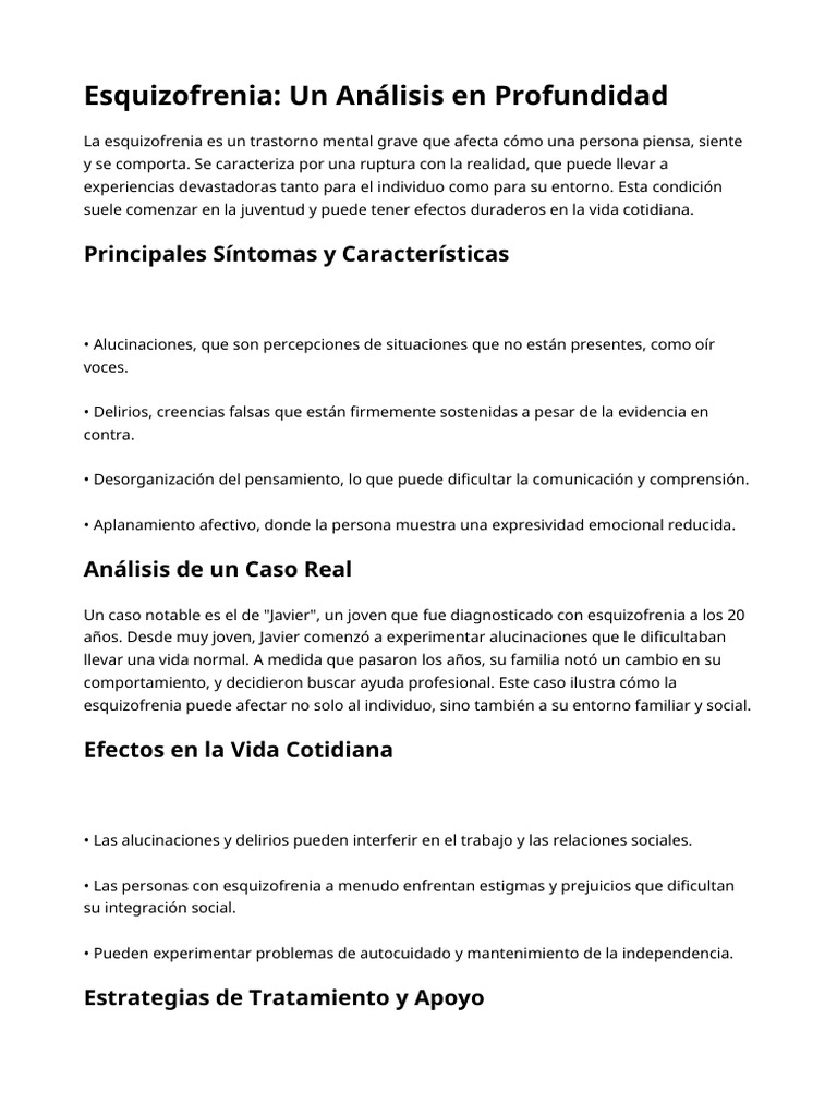 Esquizofrenia Un Anlisisen Profundida | PDF | Esquizofrenia | Psicología anormal