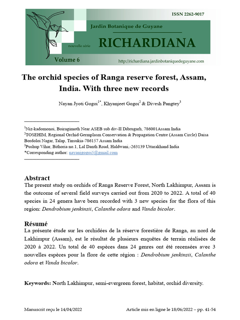 Orchid Diversity in Ranga Reserve Forest | PDF | Botany | Plants