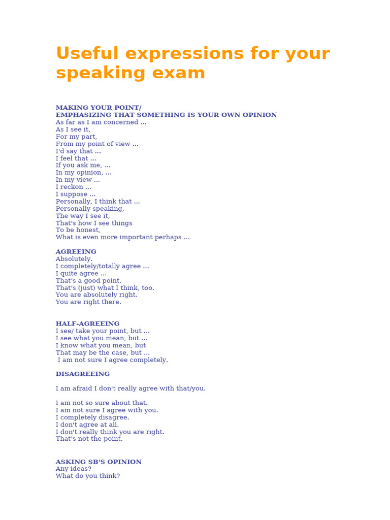 Essential Phrases for Speaking Exams | PDF