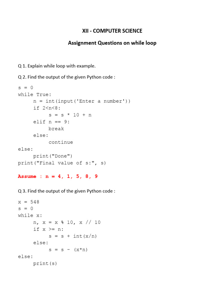 XII-CS while assignment_2 | PDF