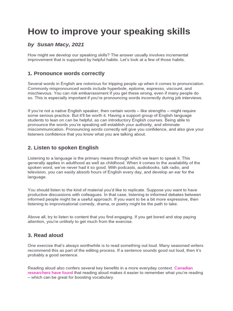 How To Improve Your Speaking Skills | PDF | English Language | Cognition