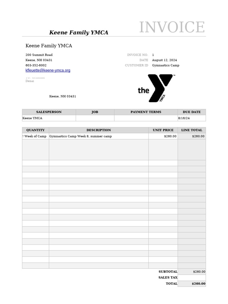 Summer Camp Invoice Talin | PDF