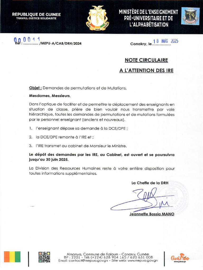 Note Circulaire Pour Les Demandes de Permutations Et Mutations | PDF