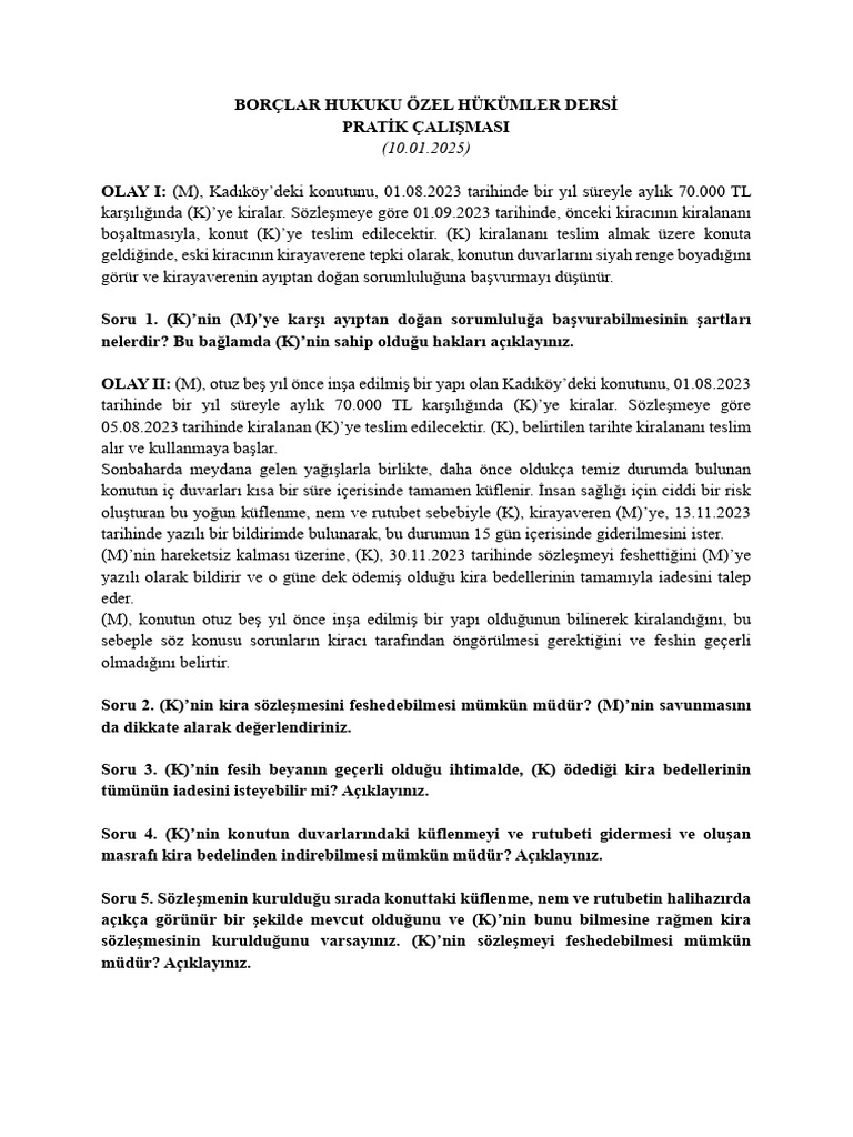 Kiraya Verenin Ayıptan Doğan Sorumluluğu, Alt Kira | PDF