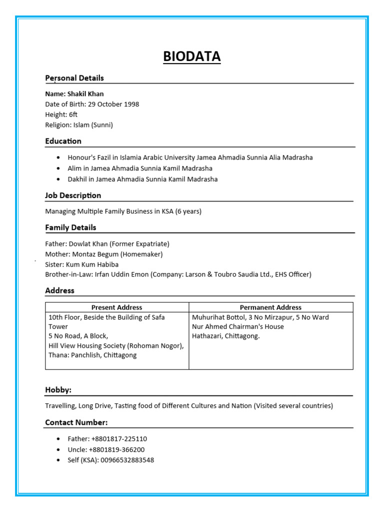 BIODATA Shakil | PDF