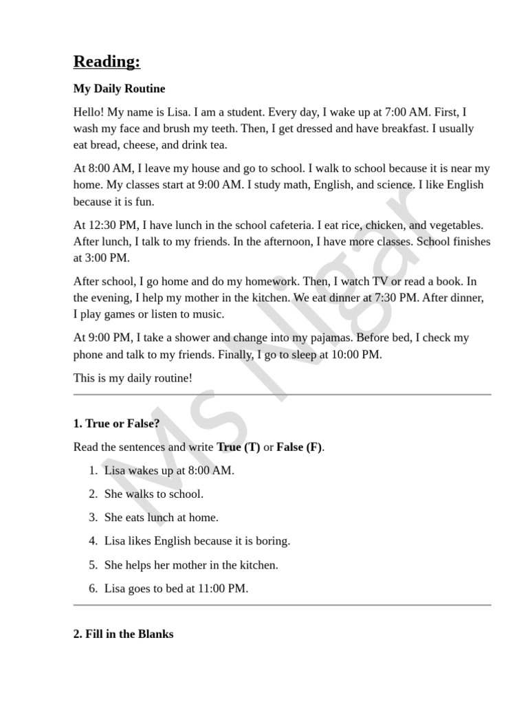 5 - Daily Routine (Easy) (Adult) (Homework) | PDF