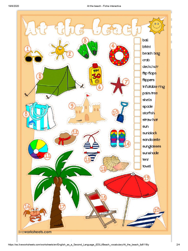 Interactive Beach Vocabulary Worksheet | PDF