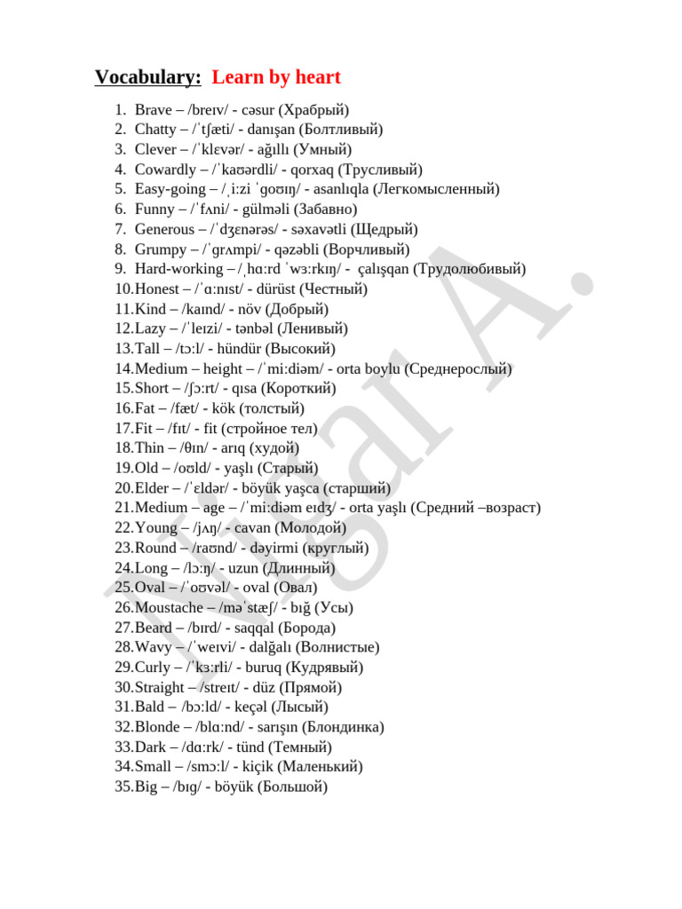 Vocabulary and Descriptions of Family | PDF | Human Appearance | Human Hair
