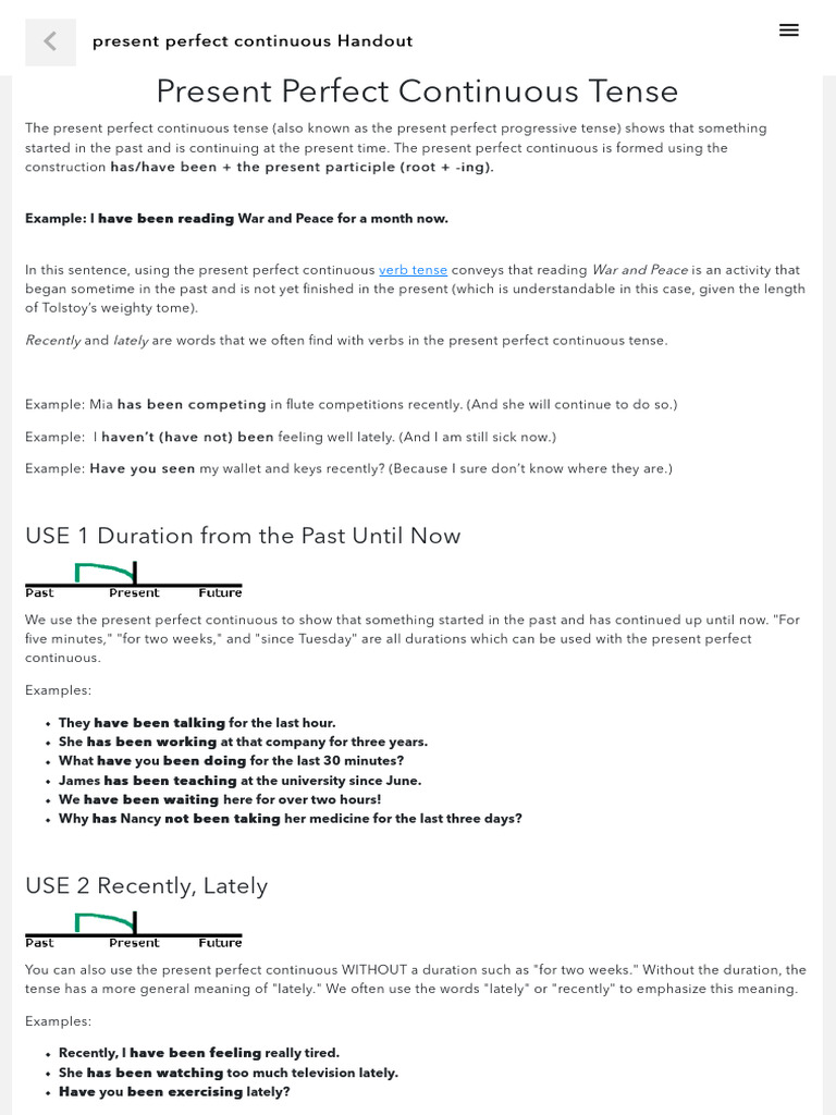 Present Perfect Continuous Tense Guide | PDF | Grammatical Tense ...