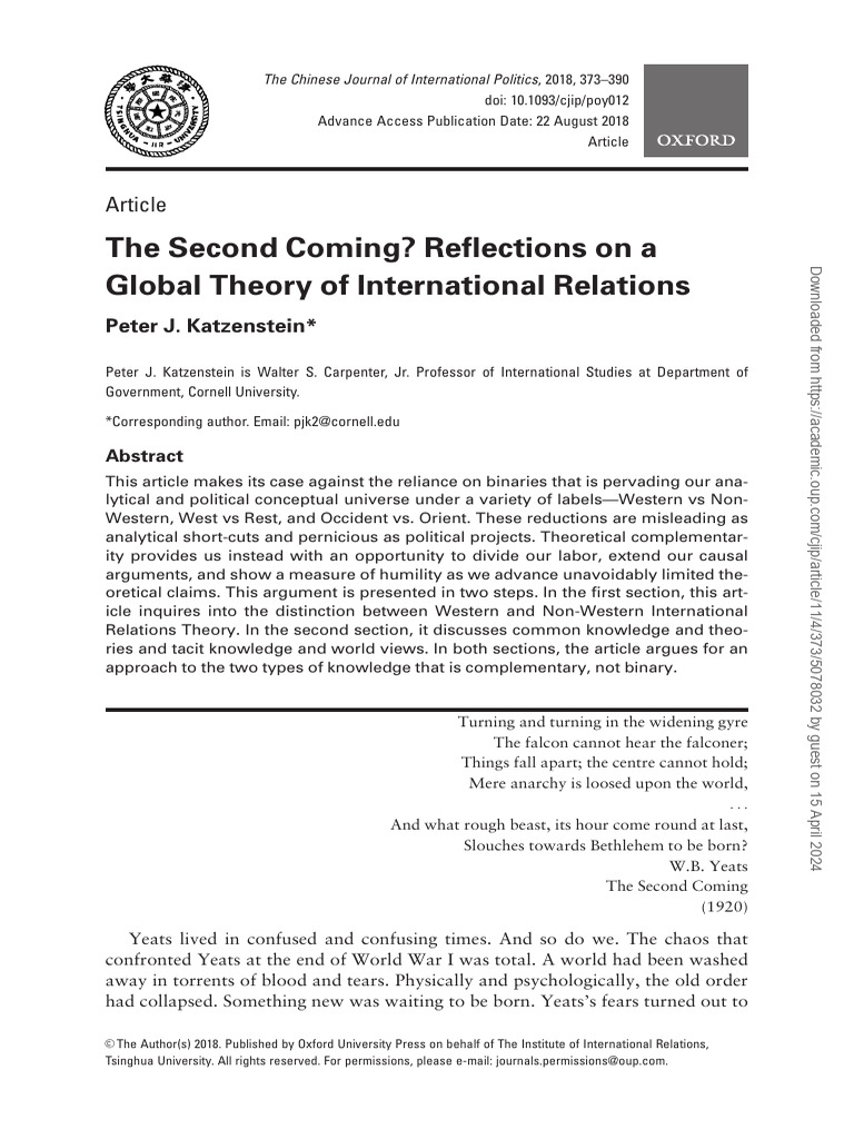 Katzenstein Peter 2018. The Second Coming | PDF | Knowledge | Uncertainty