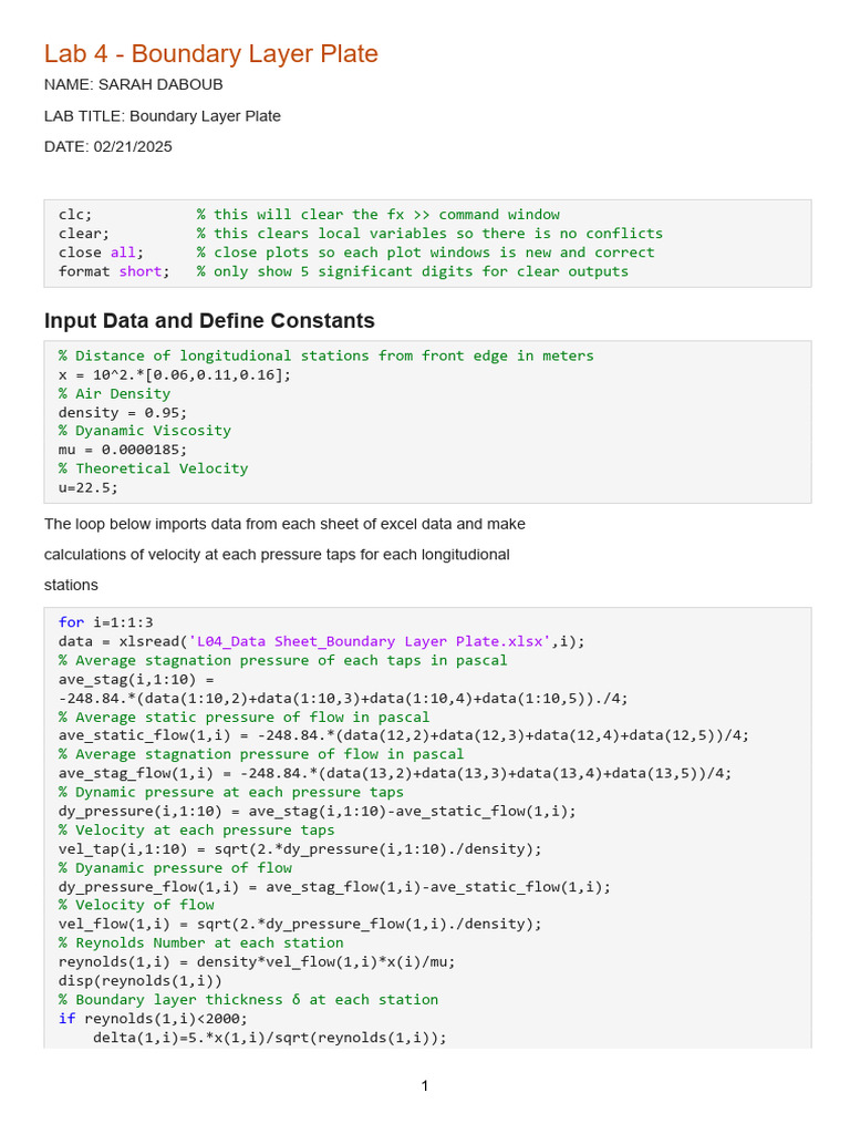 L04 Code Boundary Layer Plate | PDF | Boundary Layer | Reynolds Number