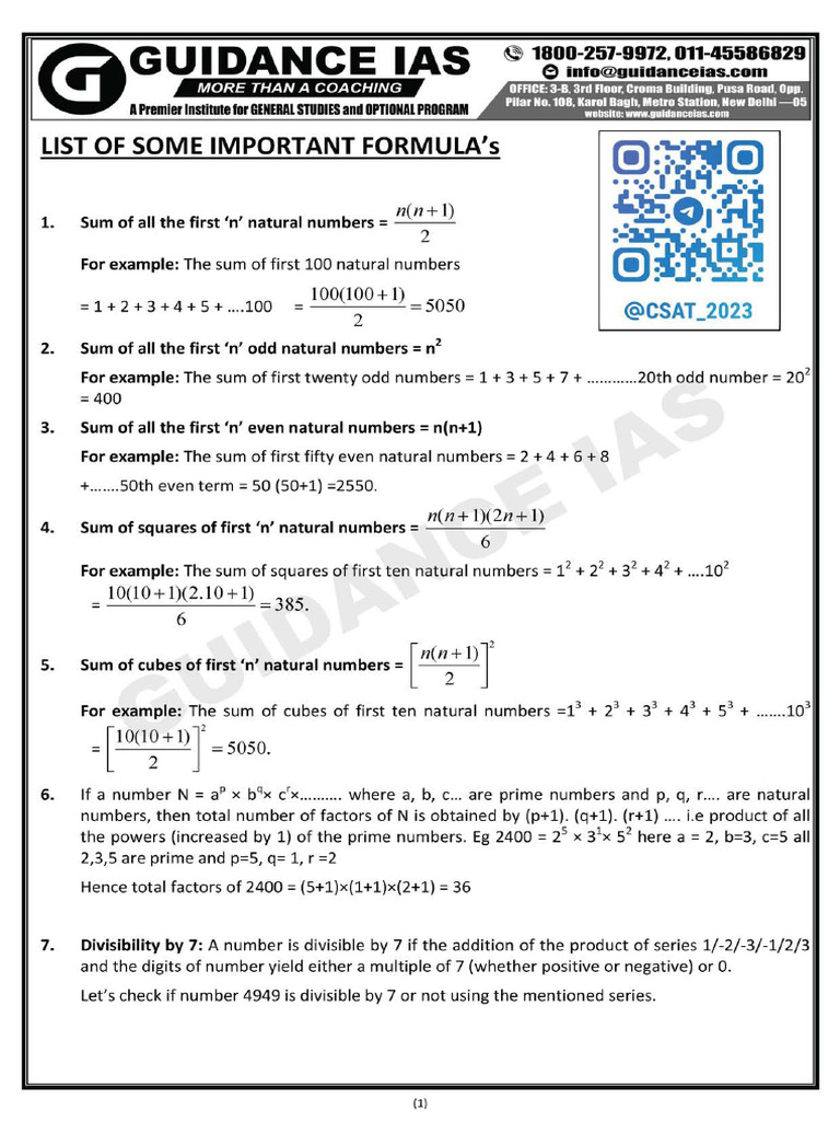 List of Tricks-Formula's (CSAT) | PDF