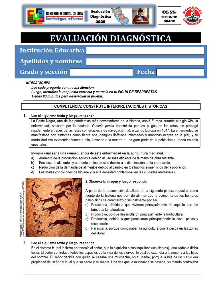 Prueba diagnóstica de Ciencias Sociales - Segundo grado | PDF ...