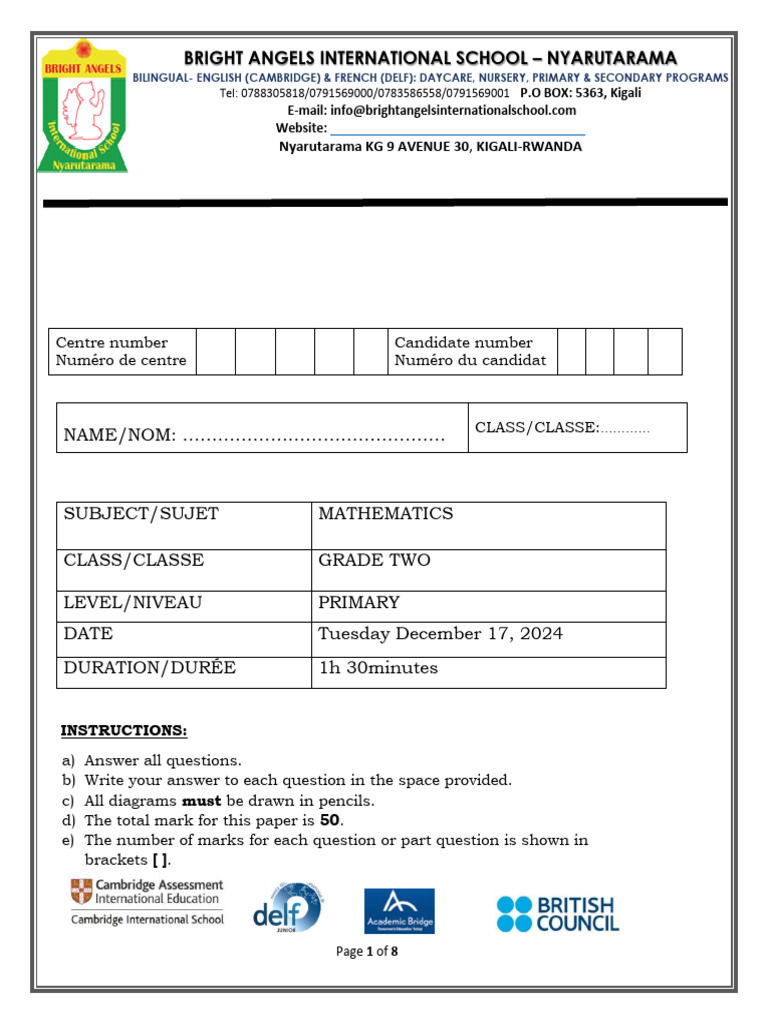 Maths Grade 2 End Of Term I Exams 2024 2025 Pdf Euclidean Geometry