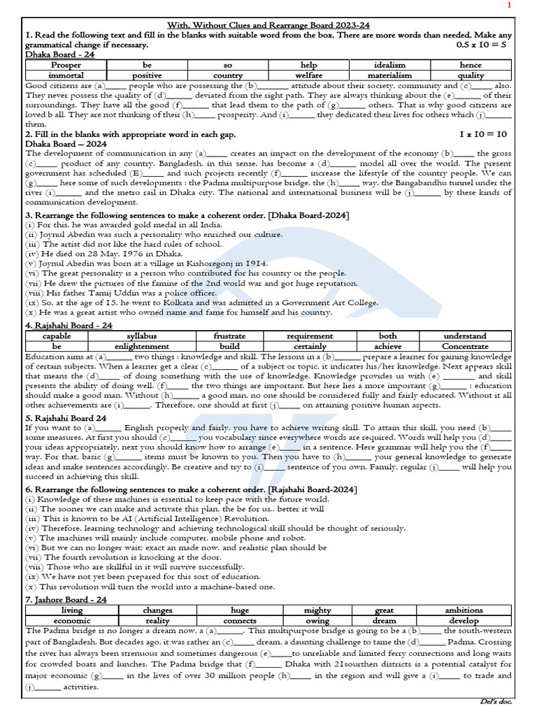 SSC Board Gap Filling & Rearrangement 2023 | PDF | Multilingualism
