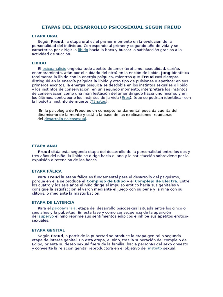 ETAPAS DEL DESARROLLO PSICOSEXUAL SEGÚN FREUD | PDF