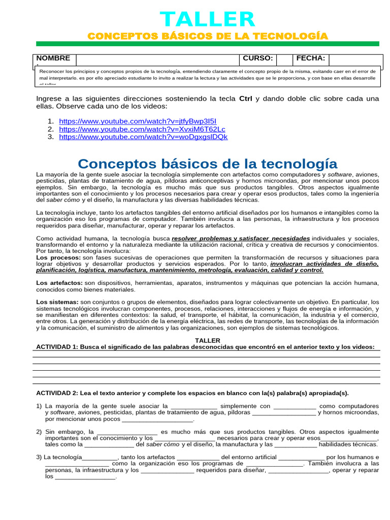 1.2- TALLER CONCEPTOS BASICOS DE TECNOLOGÍA | PDF | Diseño | Ingenieria Eléctrica