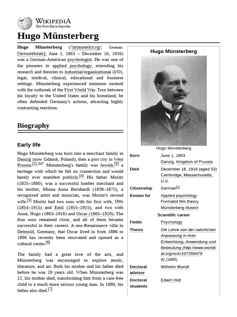 Hugo Münsterberg Aplicada Industrial | PDF | Psychological Concepts | Behavioural Sciences