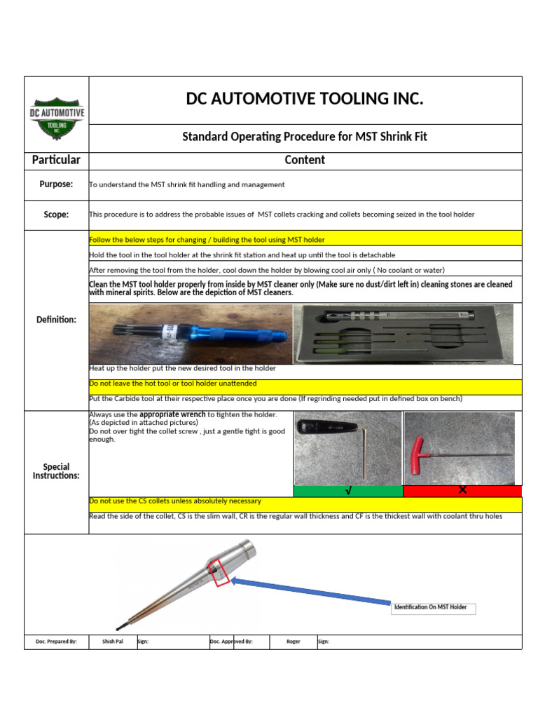 DC Automotive Tooling Inc.: Standard Operating Procedure For MST Shrink ...