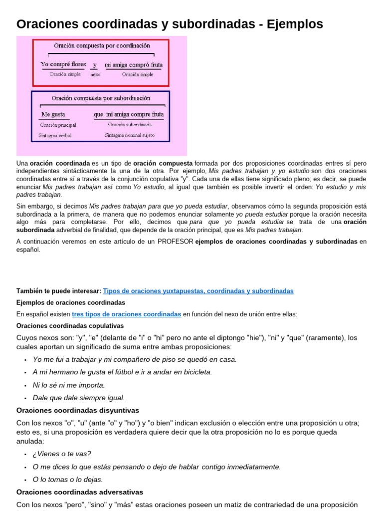 Oraciones Coordinadas y Subordinadas 1 | PDF | Oración (Lingüística) | Sintaxis