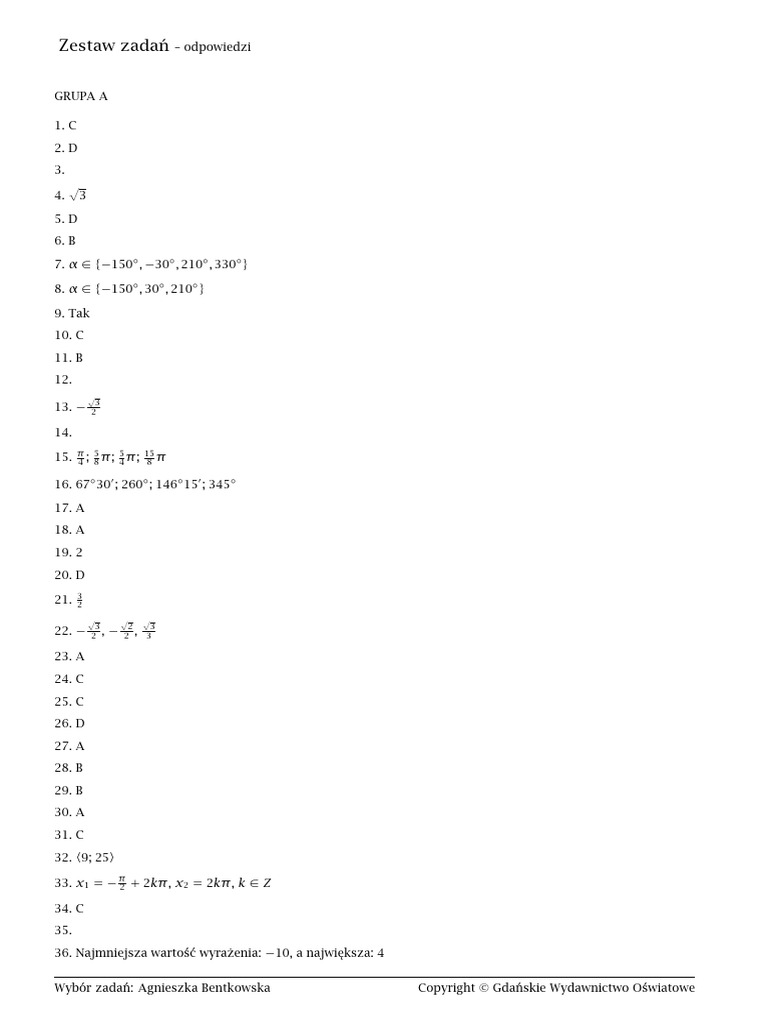 Odpowiedzi Funkcje Trygonometryczne Cz2 | PDF